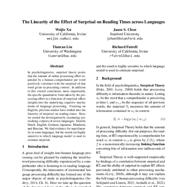 The Linearity of the Effect of Surprisal on Reading Times across ...
