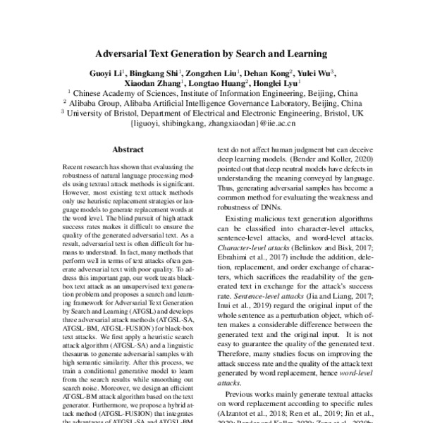Adversarial Text Generation by Search and Learning - ACL Anthology
