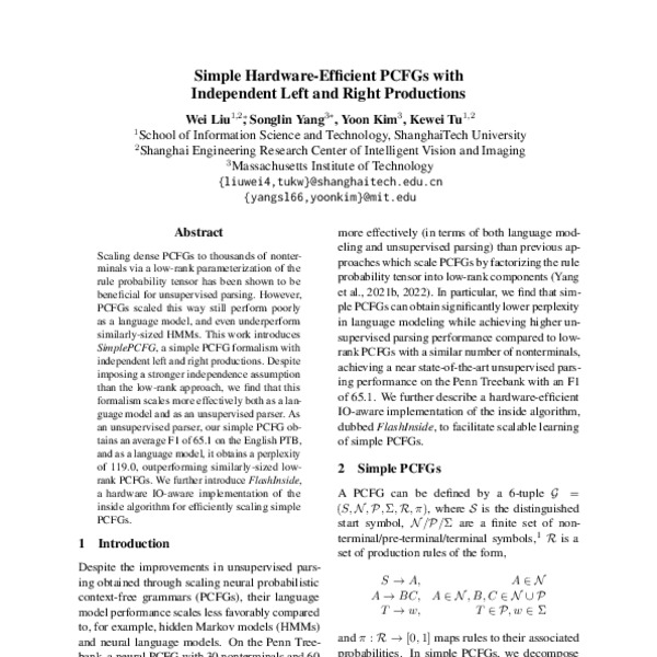 Simple Hardware Efficient Pcfgs With Independent Left And Right