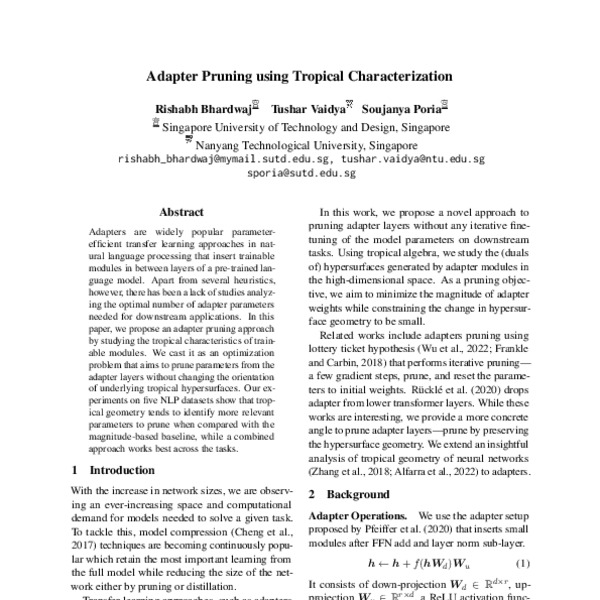 Adapter Pruning using Tropical Characterization - ACL Anthology