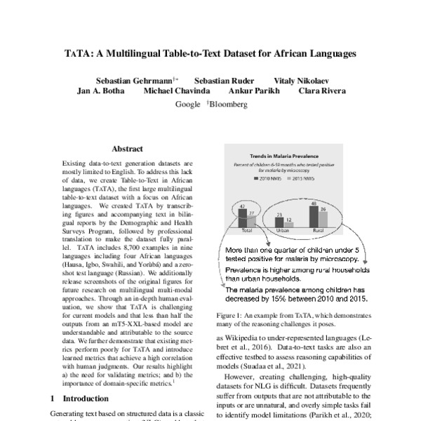 TaTA: A Multilingual Table-to-Text Dataset for African Languages - ACL ...