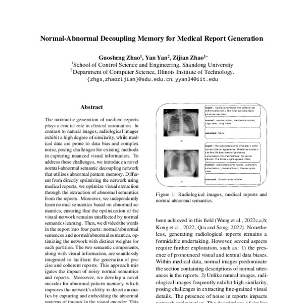 Normal-Abnormal Decoupling Memory for Medical Report Generation - ACL ...