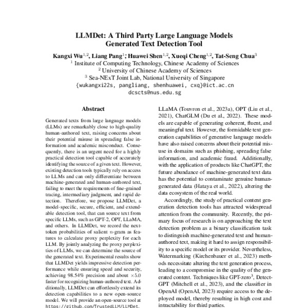 Llmdet A Third Party Large Language Models Generated Text Detection
