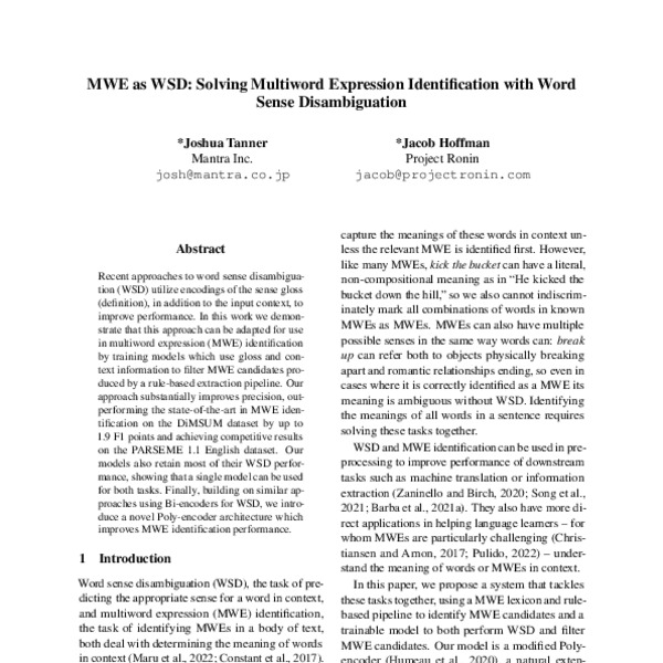 MWE as WSD: Solving Multiword Expression Identification with Word Sense ...