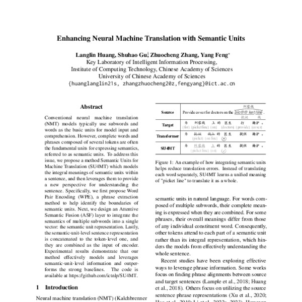 Enhancing Neural Machine Translation with Semantic Units - ACL Anthology