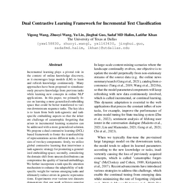 Dual Contrastive Learning Framework For Incremental Text Classification Acl Anthology