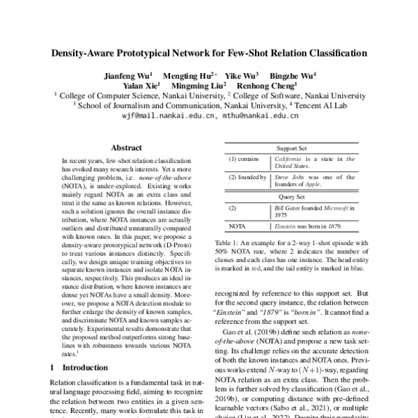 Density Aware Prototypical Network For Few Shot Relation Classification Acl Anthology