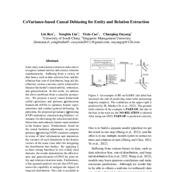 CoVariance-based Causal Debiasing for Entity and Relation Extraction - ACL Anthology