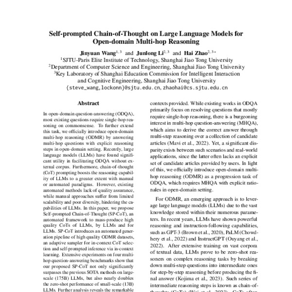 Self-prompted Chain-of-Thought on Large Language Models for Open-domain Multi-hop Reasoning ...