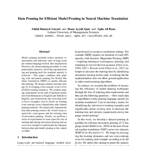 Data Pruning For Efficient Model Pruning In Neural Machine Translation