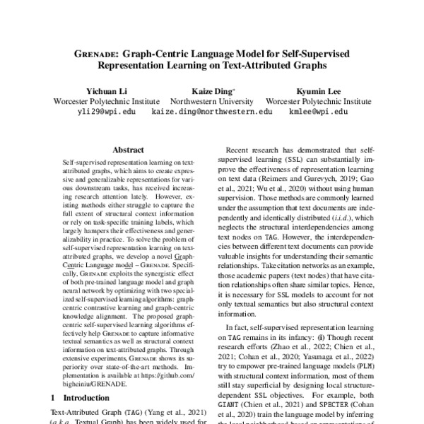 GRENADE: Graph-Centric Language Model for Self-Supervised Representation Learning on Text ...