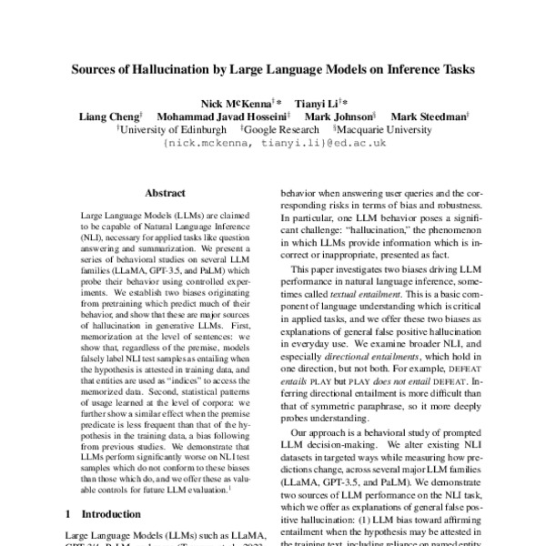 Sources of Hallucination by Large Language Models on Inference Tasks - ACL Anthology