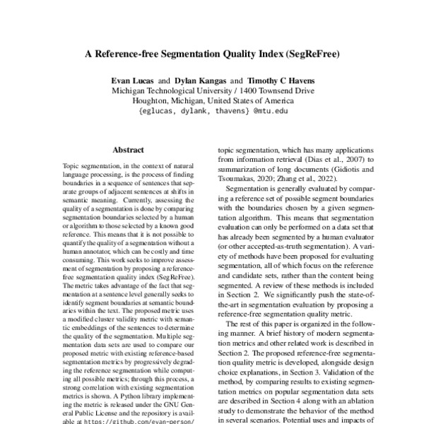 A Reference-free Segmentation Quality Index (SegReFree) - ACL Anthology