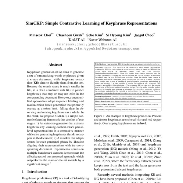 SimCKP: Simple Contrastive Learning of Keyphrase Representations - ACL Anthology