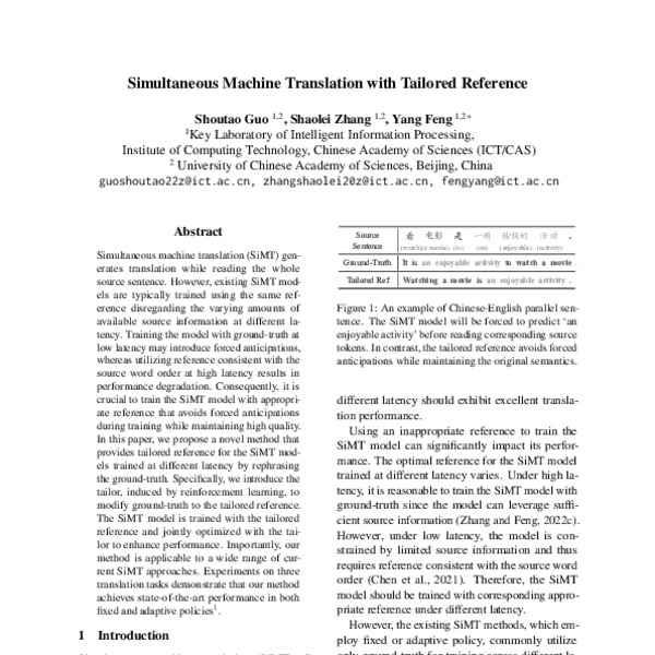 Simultaneous Machine Translation with Tailored Reference - ACL Anthology