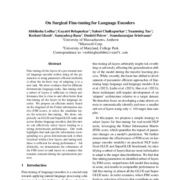 On Surgical Fine-tuning for Language Encoders - ACL Anthology
