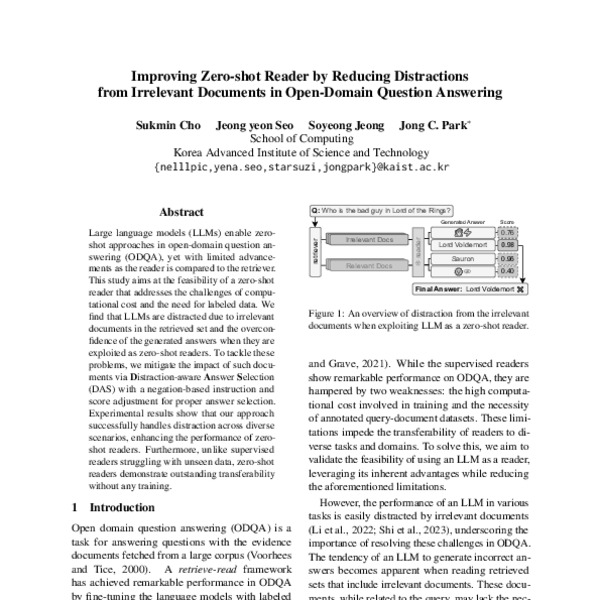 Improving Zero-shot Reader by Reducing Distractions from Irrelevant Documents in Open-Domain ...