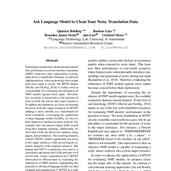 Ask Language Model to Clean Your Noisy Translation Data - ACL Anthology