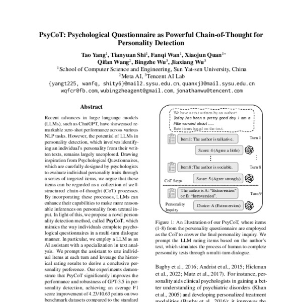 PsyCoT: Psychological Questionnaire as Powerful Chain-of-Thought for Personality Detection - ACL ...