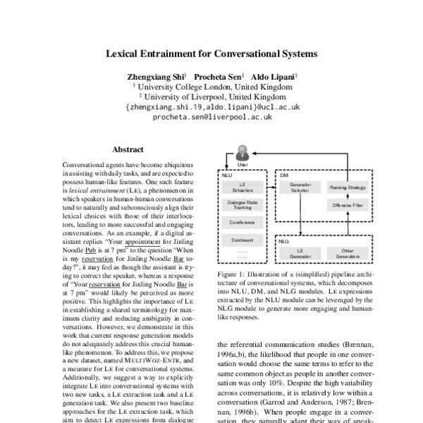 Lexical Entrainment for Conversational Systems - ACL Anthology