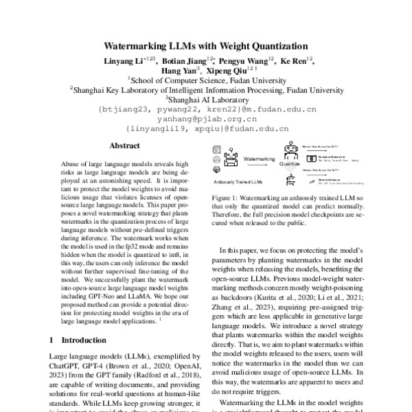 Watermarking LLMs with Weight Quantization - ACL Anthology