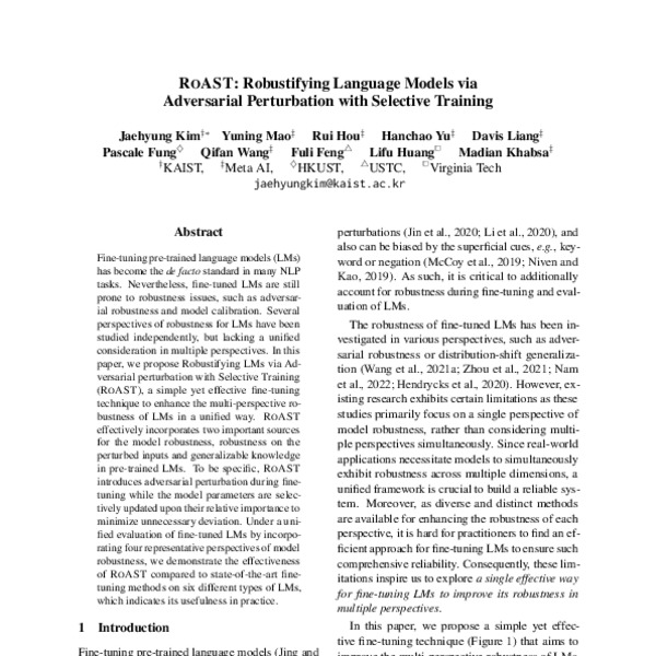 RoAST: Robustifying Language Models via Adversarial Perturbation with Selective Training - ACL ...