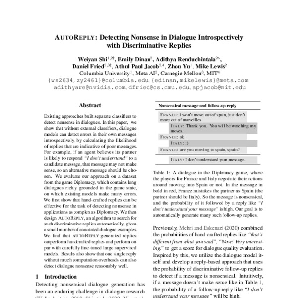 AutoReply: Detecting Nonsense in Dialogue with Discriminative Replies ...