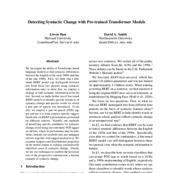 Detecting Syntactic Change with Pre-trained Transformer Models - ACL Anthology