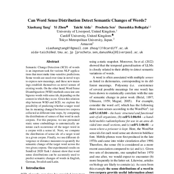 Can Word Sense Distribution Detect Semantic Changes of Words? - ACL Anthology