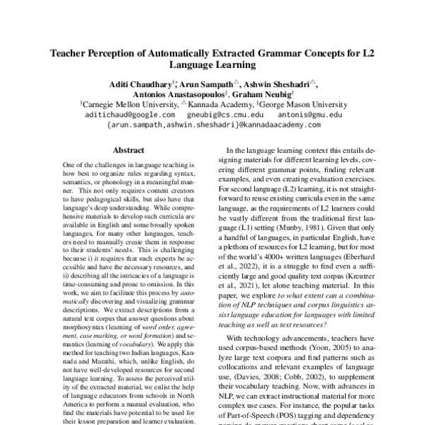Teacher Perception Of Automatically Extracted Grammar Concepts For L2