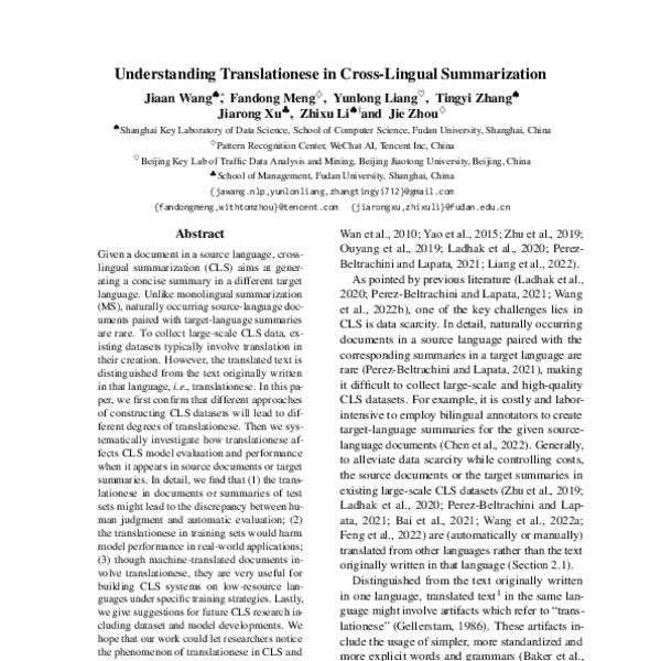 Understanding Translationese in Cross-Lingual Summarization - ACL Anthology