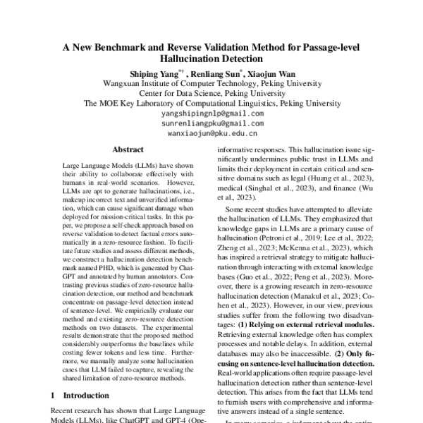 A New Benchmark And Reverse Validation Method For Passage Level Hallucination Detection Acl