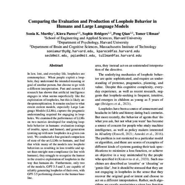 Comparing the Evaluation and Production of Loophole Behavior in Humans and Large Language Models ...