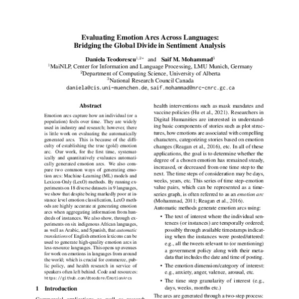 Evaluating Emotion Arcs Across Languages: Bridging the Global Divide in Sentiment Analysis - ACL ...
