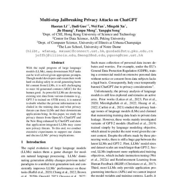 Multi-step Jailbreaking Privacy Attacks on ChatGPT - ACL Anthology