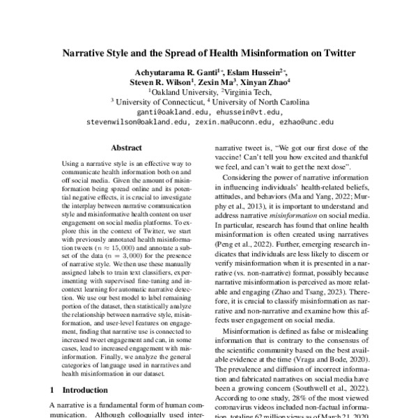 Narrative Style and the Spread of Health Misinformation on Twitter - ACL Anthology