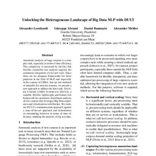 Unlocking the Heterogeneous Landscape of Big Data NLP with DUUI - ACL Anthology