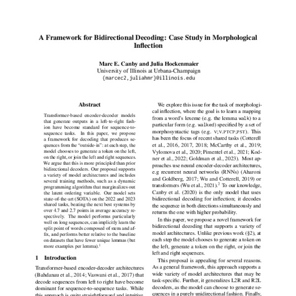 A Framework for Bidirectional Decoding: Case Study in Morphological Inflection - ACL Anthology