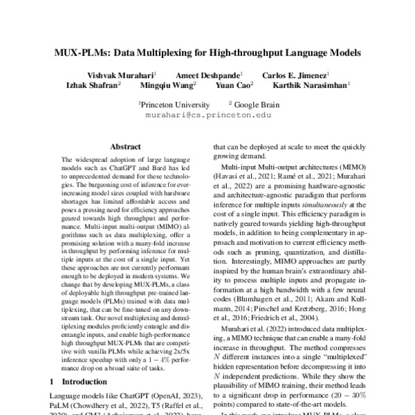 MUX-PLMs: Data Multiplexing for High-throughput Language Models - ACL Anthology