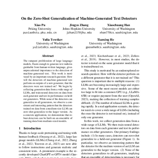 On The Zero Shot Generalization Of Machine Generated Text Detectors Acl Anthology