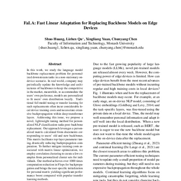 FaLA: Fast Linear Adaptation for Replacing Backbone Models on Edge Devices - ACL Anthology