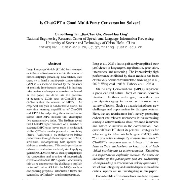 Is ChatGPT a Good Multi-Party Conversation Solver? - ACL Anthology