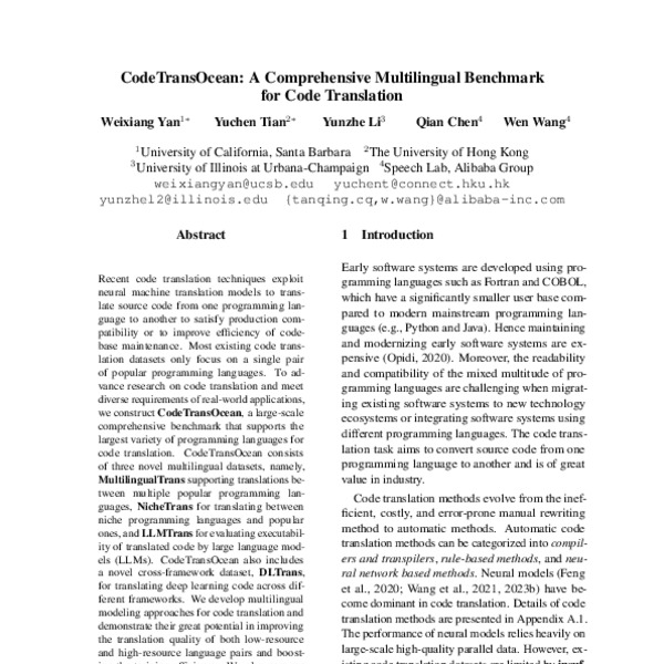 CodeTransOcean: A Comprehensive Multilingual Benchmark for Code Translation - ACL Anthology