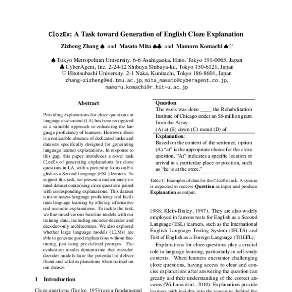 ClozEx: A Task toward Generation of English Cloze Explanation - ACL ...