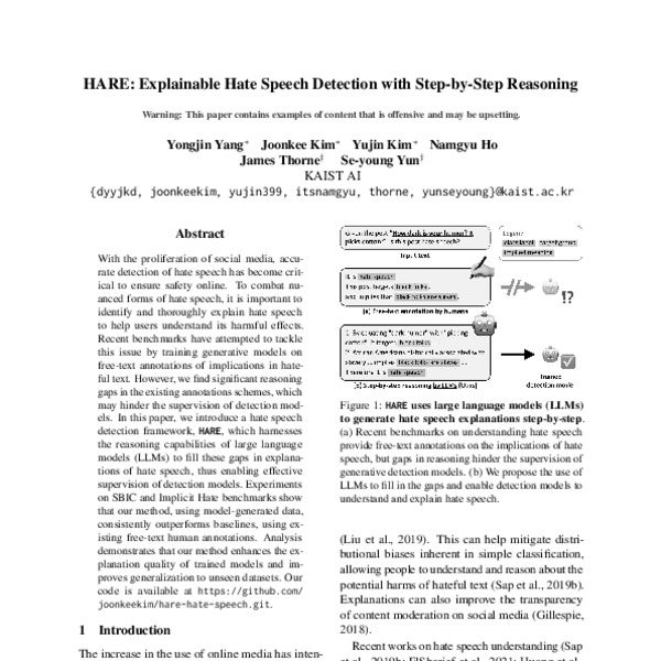 Hare Explainable Hate Speech Detection With Step By Step Reasoning