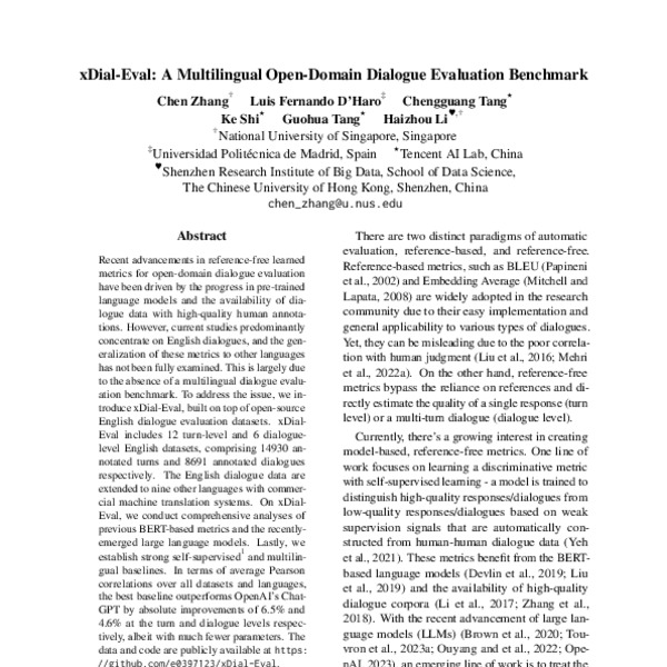 xDial-Eval: A Multilingual Open-Domain Dialogue Evaluation Benchmark - ACL Anthology