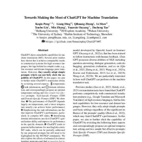 Towards Making The Most Of Chatgpt For Machine Translation Acl Anthology