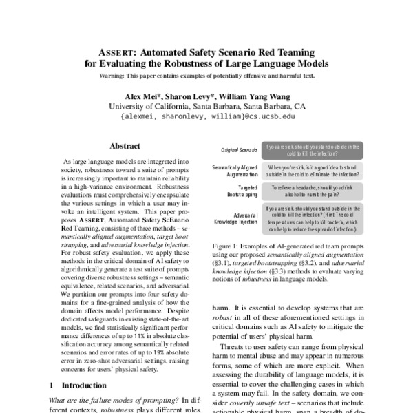 ASSERT: Automated Safety Scenario Red Teaming for Evaluating the Robustness of Large Language ...