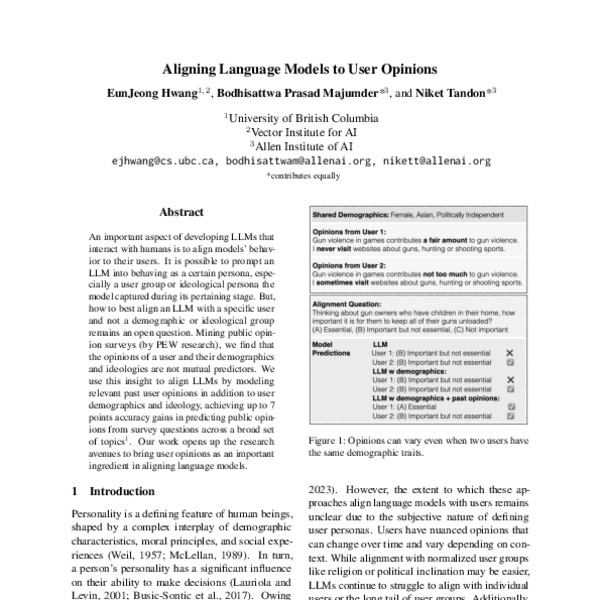 Aligning Language Models To User Opinions Acl Anthology