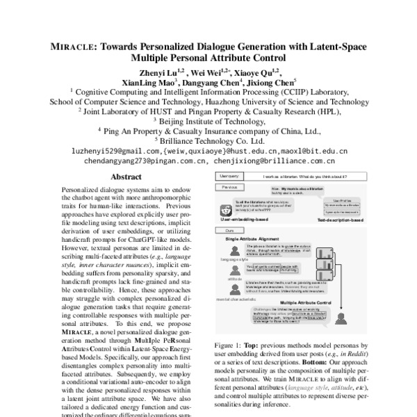 Miracle: Towards Personalized Dialogue Generation with Latent-Space Multiple Personal Attribute ...